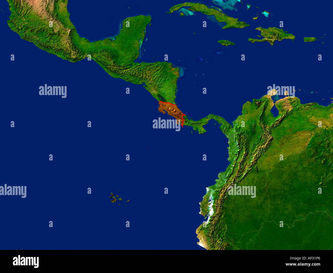 Highlighted Satellite Image Of Costa Rica Stock Photo - Alamy