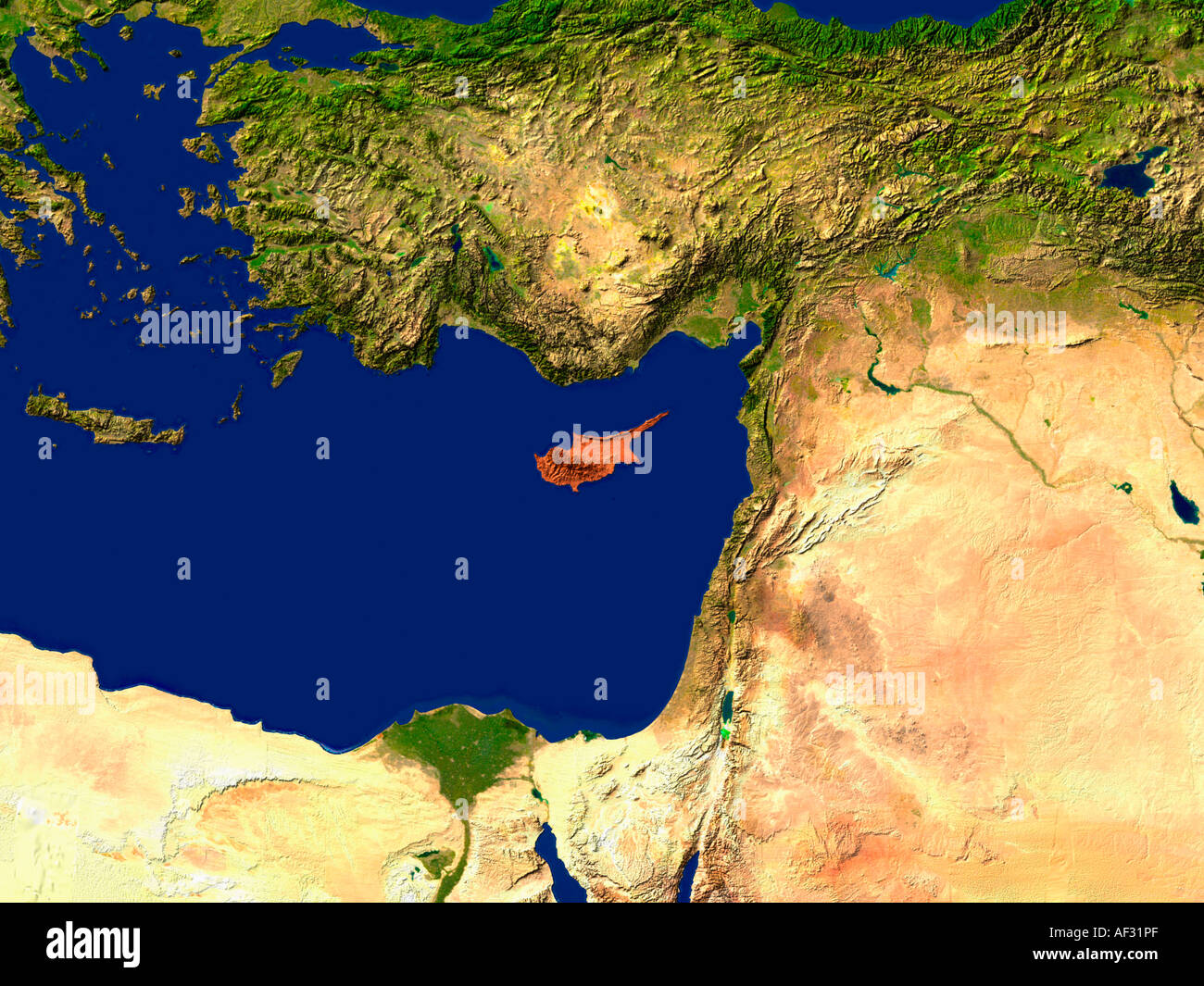 Highlighted Satellite Image Of Cyprus Stock Photo - Alamy