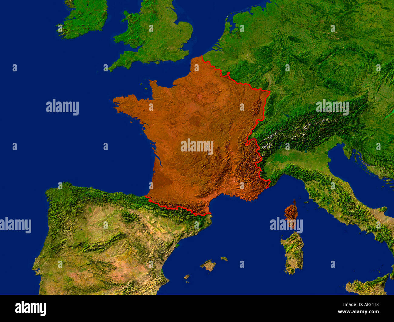 Satellite Image Of France Highlighted Red Stock Photo - Alamy