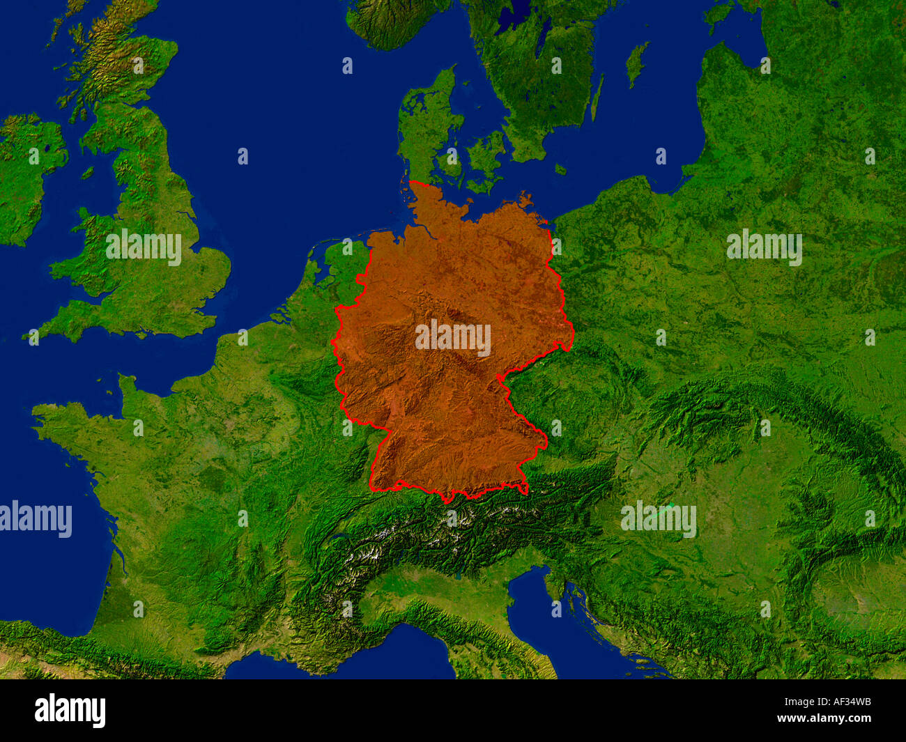 Satellite Image Of Germany Highlighted Red Stock Photo - Alamy