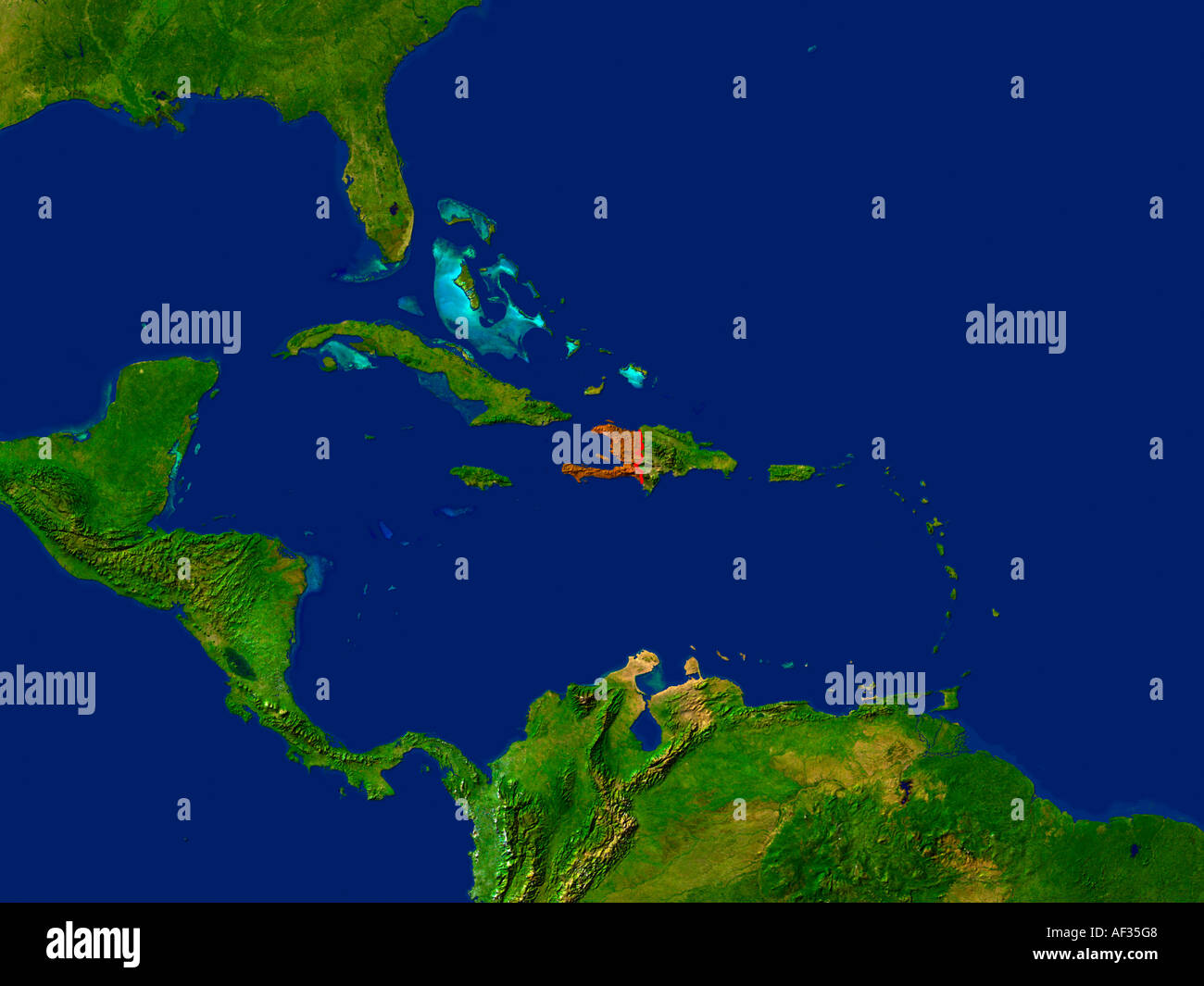 Satellite Image Of Haiti Highlighted Red Stock Photo - Alamy