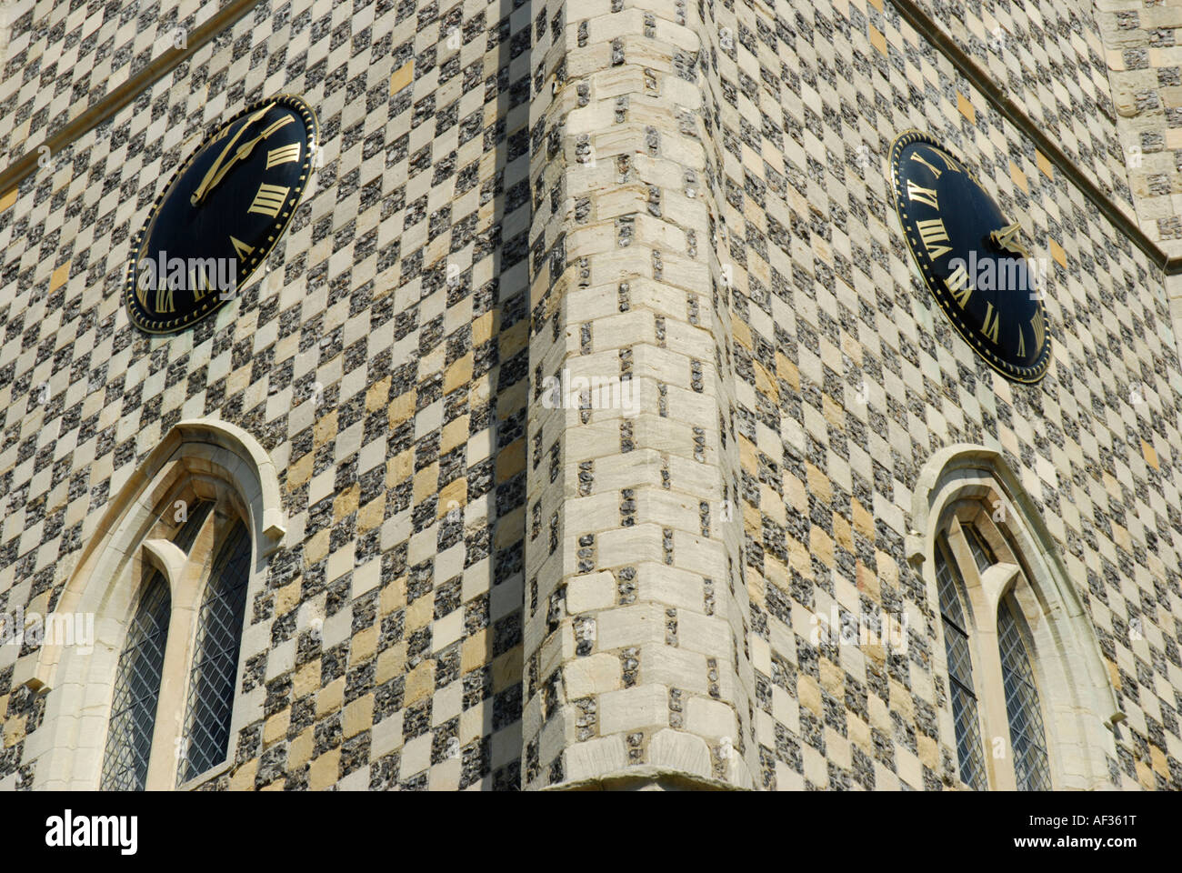 Close up of clock tower showing two clocks Reading Minster Church of St ...