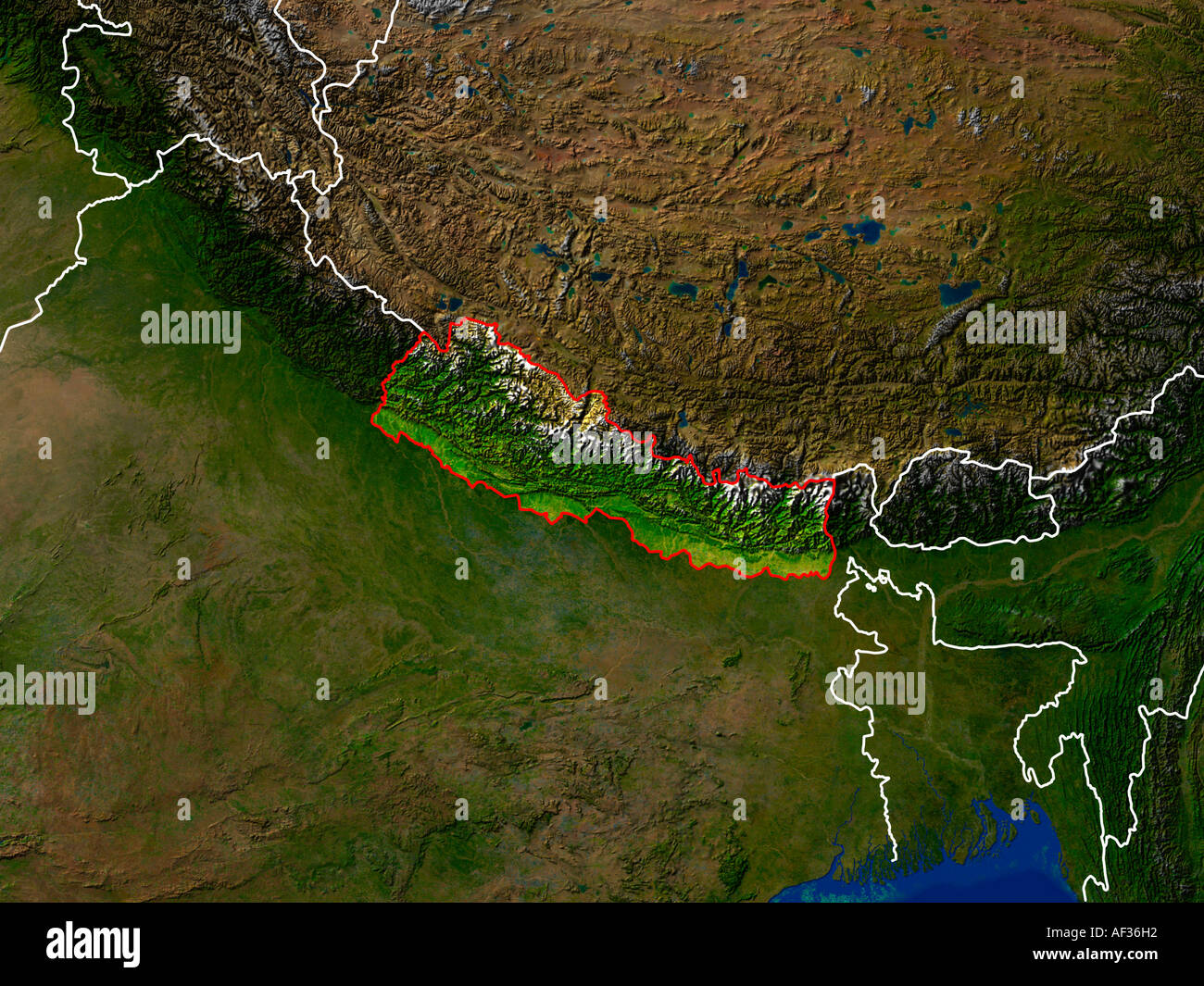 Highlighted Satellite Image Of Nepal Stock Photo - Alamy