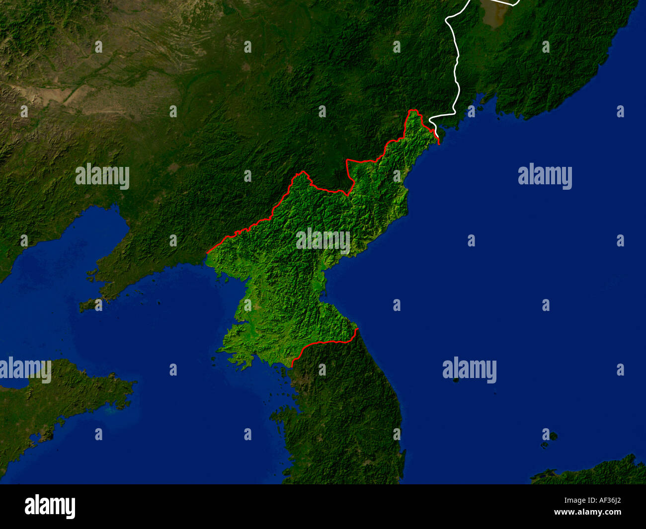 Highlighted Satellite Image Of North Korea Stock Photo - Alamy