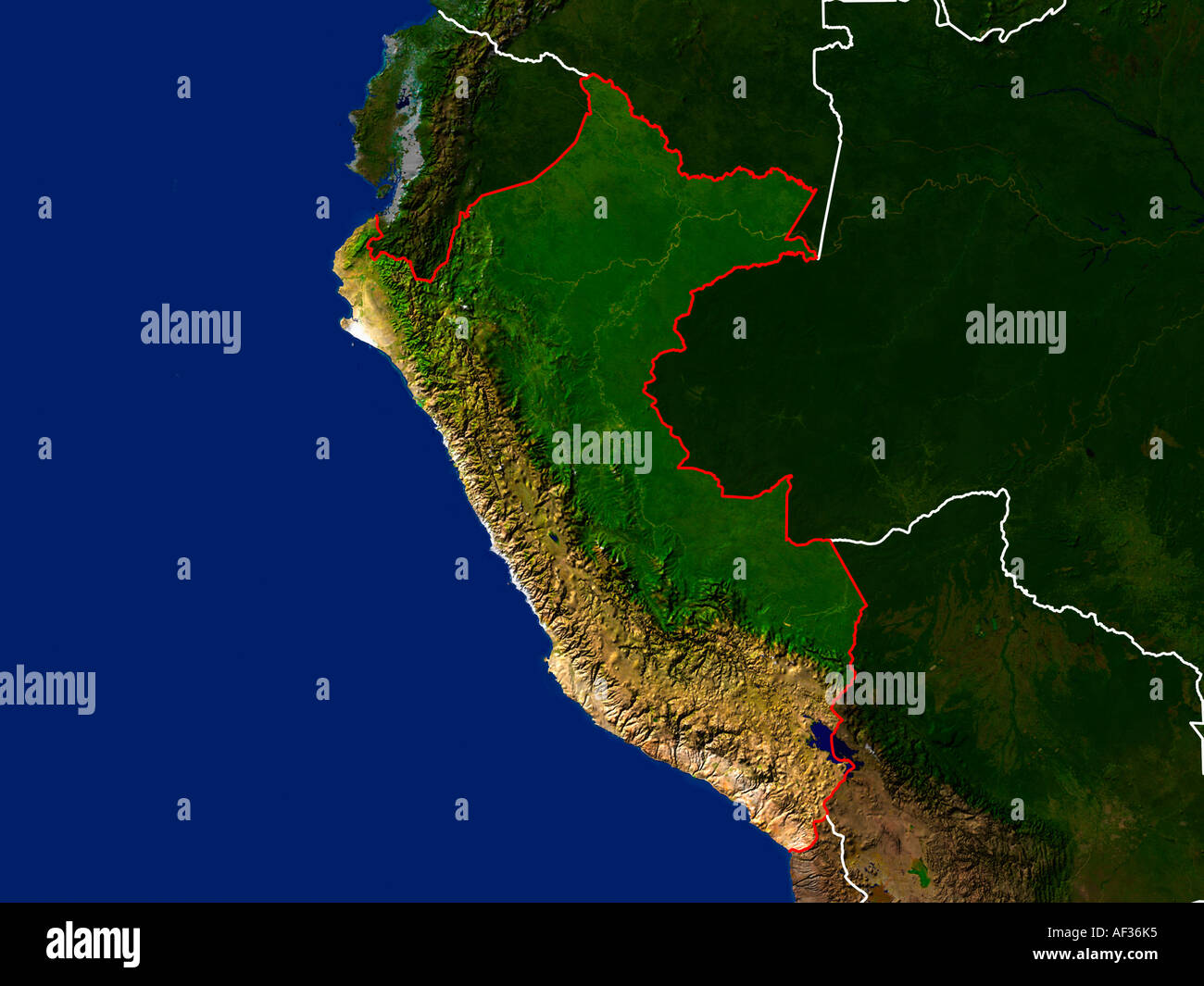 Satellite Image Of Peru Showing Country's Borders Stock Photo - Alamy