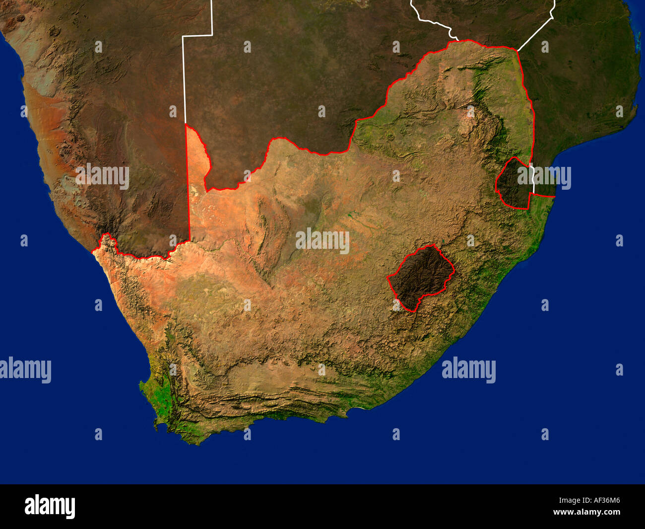 Highlighted Image Of Republic Of South Africa Showing Country's Borders ...