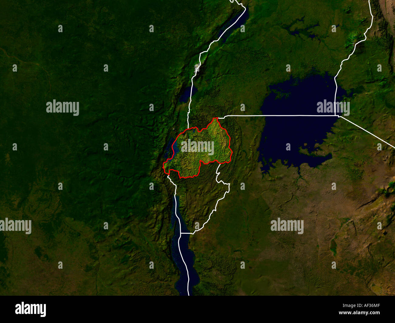 Satellite Image Of Rwanda Showing Country's Borders Stock Photo - Alamy