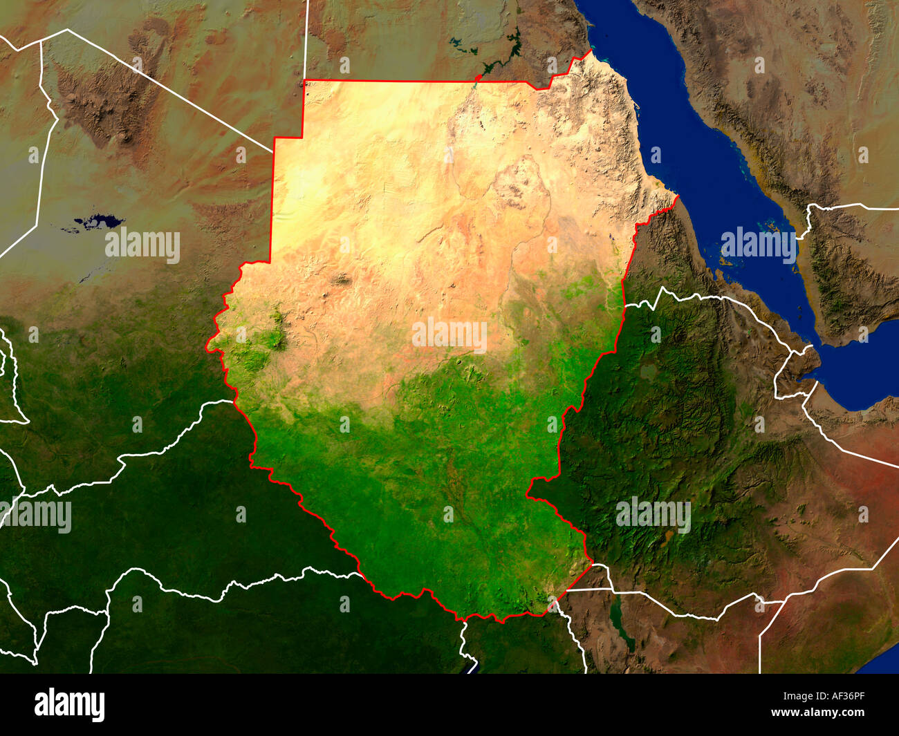 Satellite Image Of Sudan Showing Country's Borders Stock Photo - Alamy