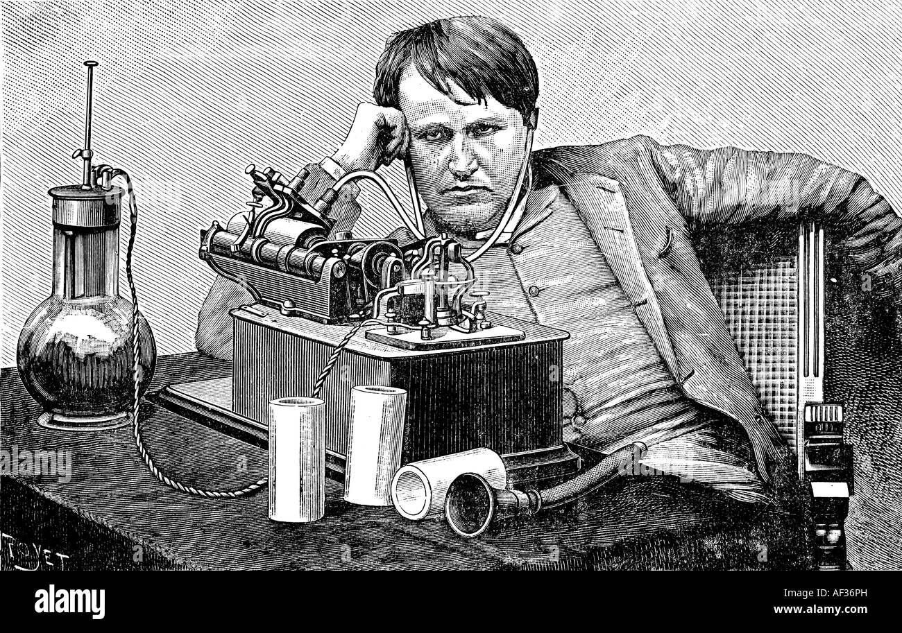 Thomas Alva Edison (1847-1931) American inventor with his Phonograph ...