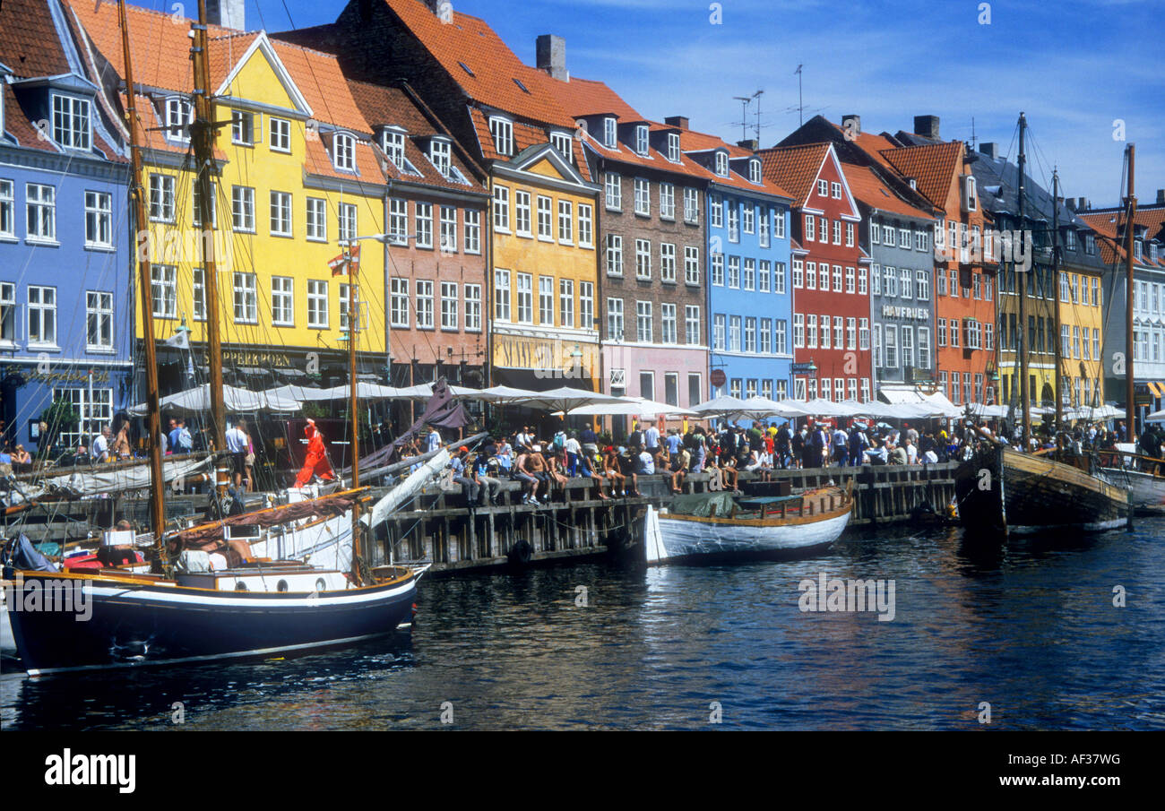 The Famous and colourful Nyhavn port area of Copenhagen in Denmark is a ...