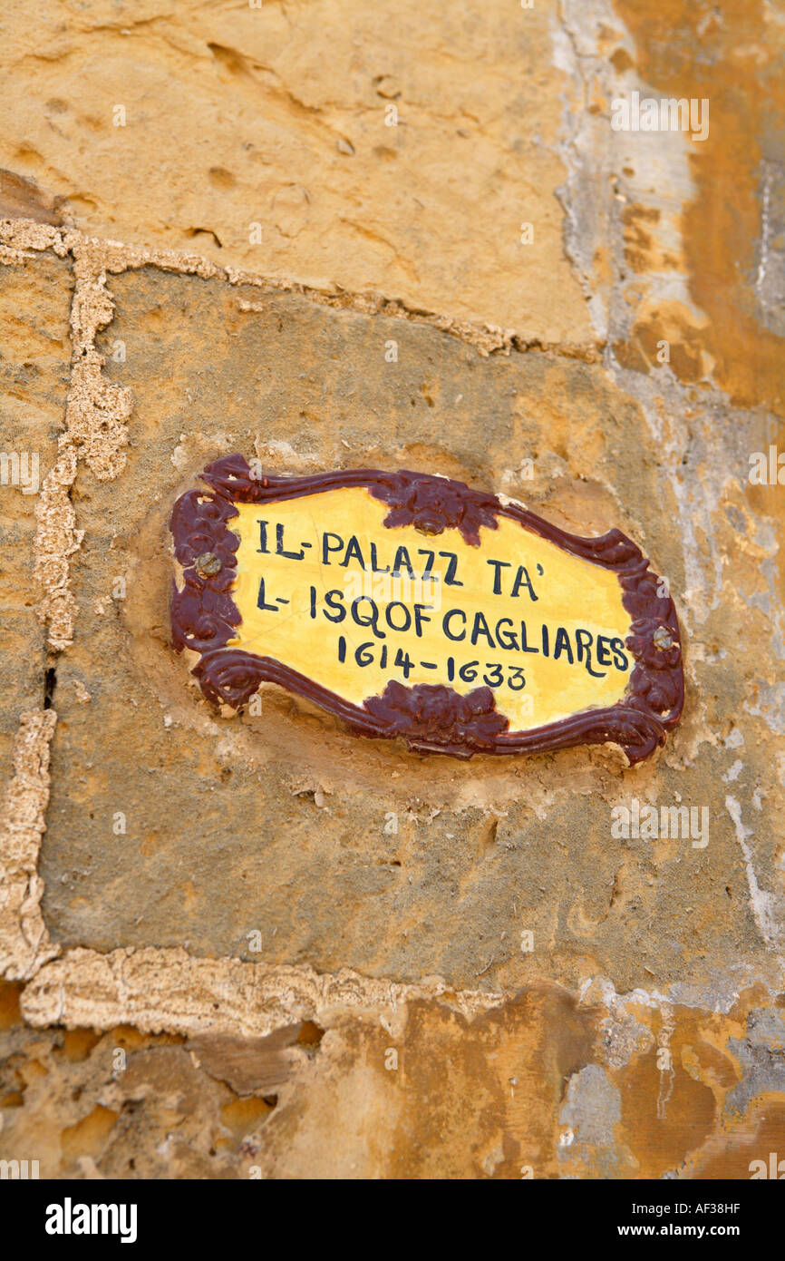 Street Sign detail, The Old Citadel, Il-Kastell, Victoria (Rabat), Gozo ...