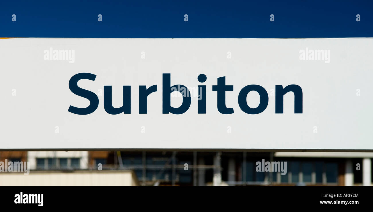Surbiton Railway station sign on one of the 4 platforms Surrey England ...