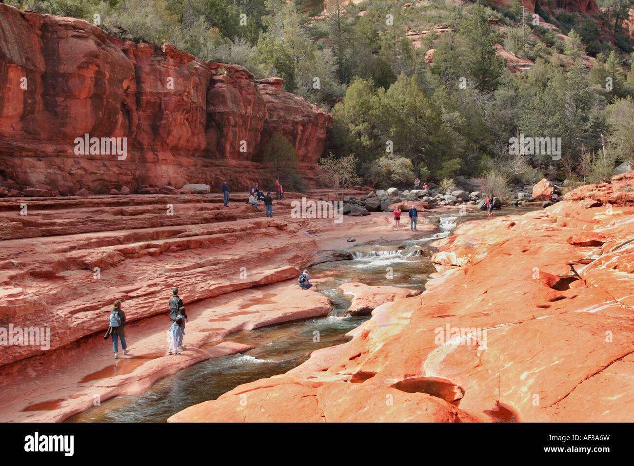 Slide Rock State Park, slide rock swimm area with tourists, USA ...