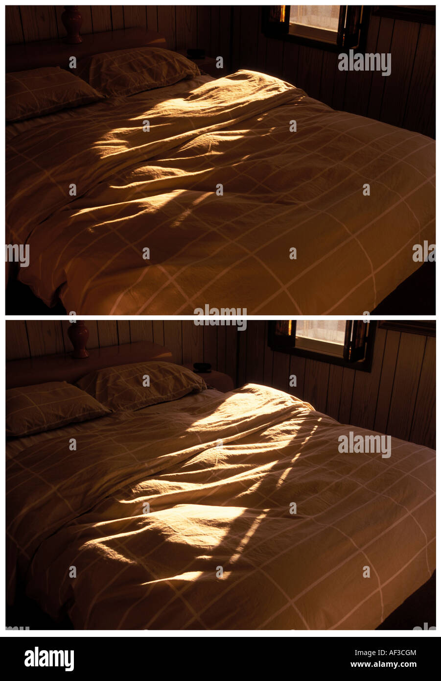 Before and after Light on bed Stock Photo - Alamy