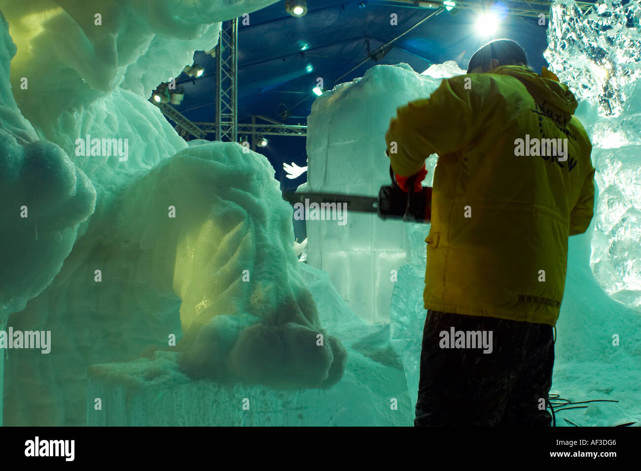 Ice sculptures carving. During the work Stock Photo - Alamy
