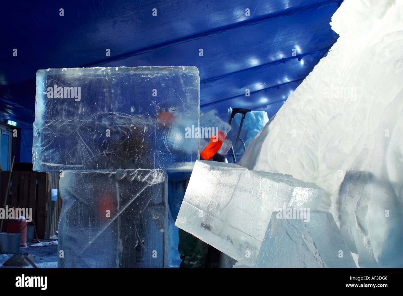 Ice sculptures carving. During the work Stock Photo - Alamy