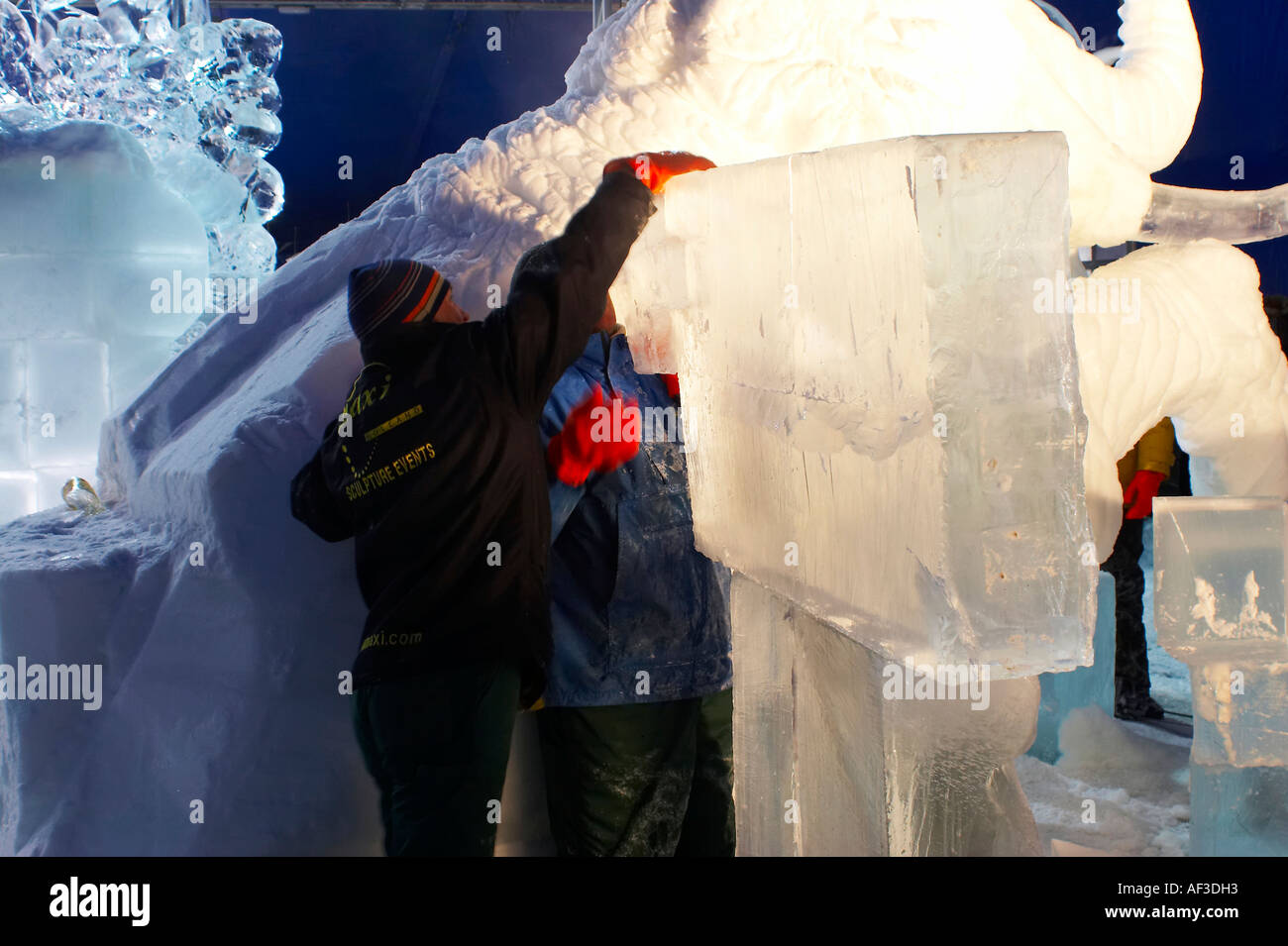 Ice sculptures carving. During the work Stock Photo - Alamy