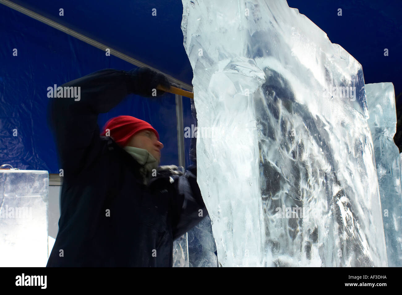 Ice sculptures carving. During the work Stock Photo - Alamy