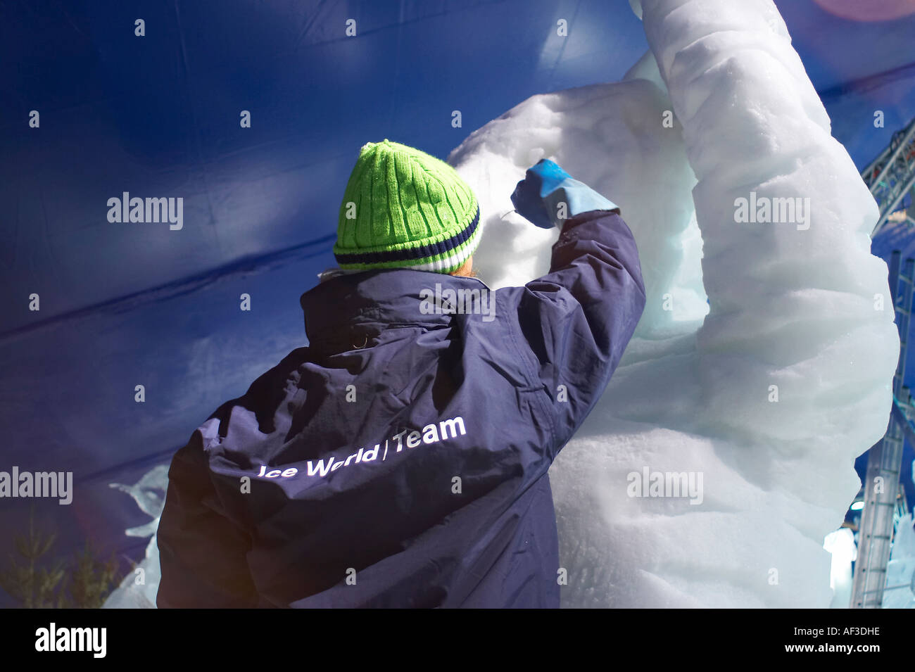 Ice sculptures carving. During the work Stock Photo - Alamy