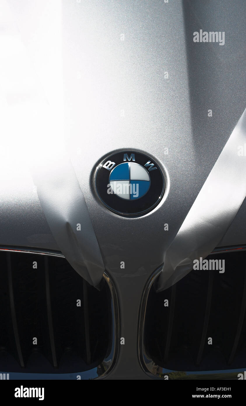 Close up of a BMW wedding car bonnet with ribbon Stock Photo - Alamy