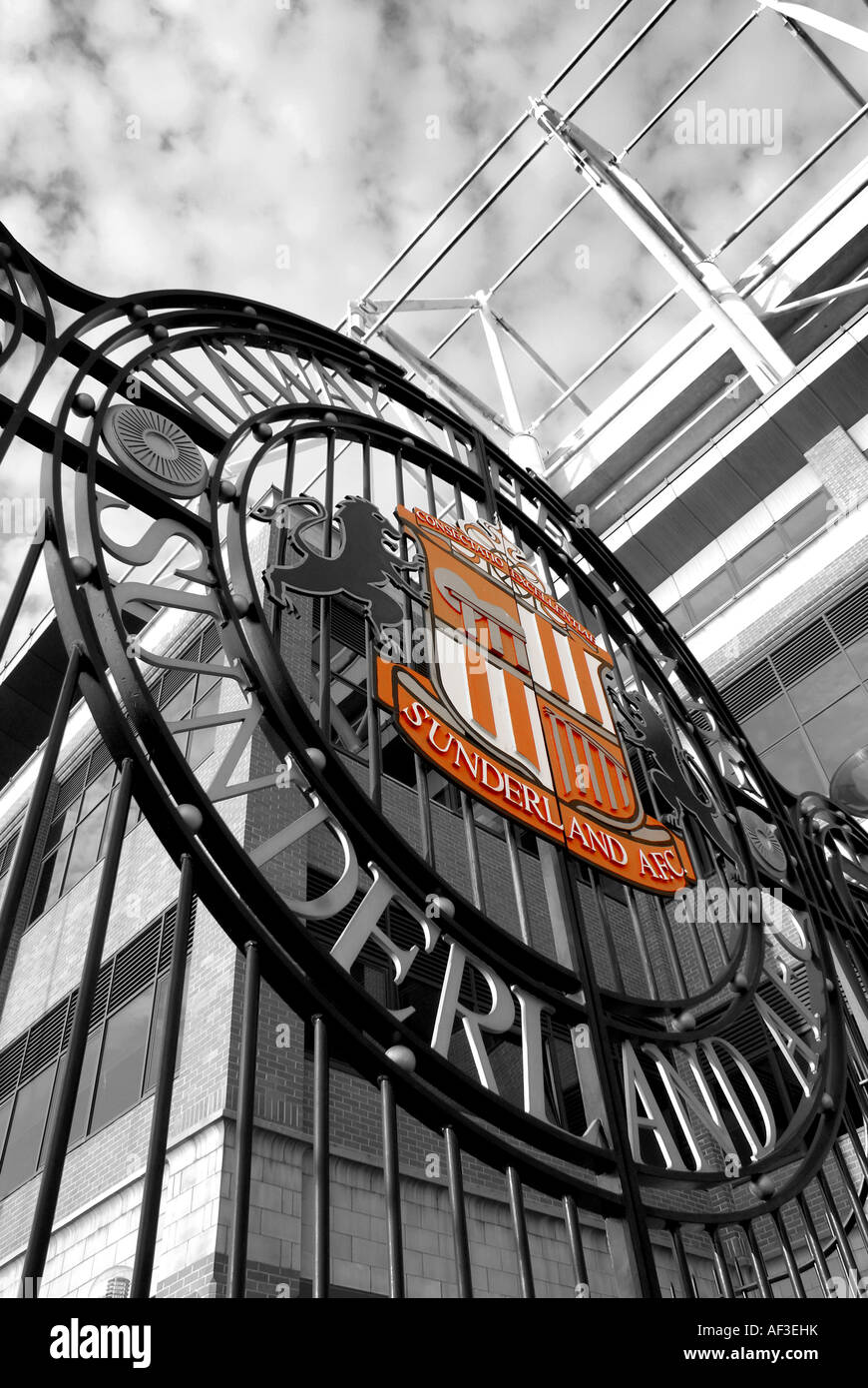 Sunderland Football Club badge on the gates to the Stadium of Light ...