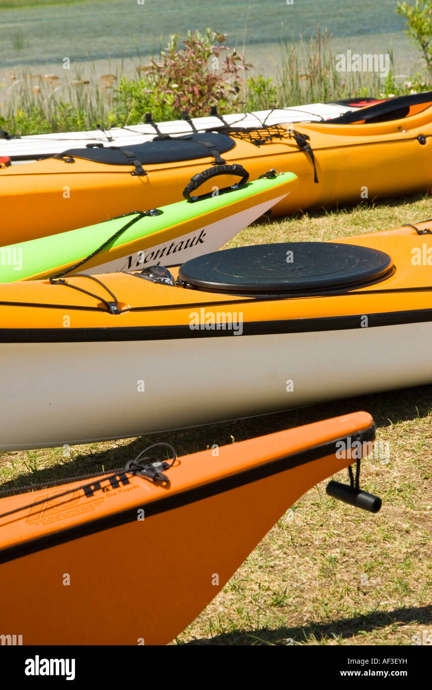 kayaks on display at the annual Door County Kayak Symposium at Rowleys ...