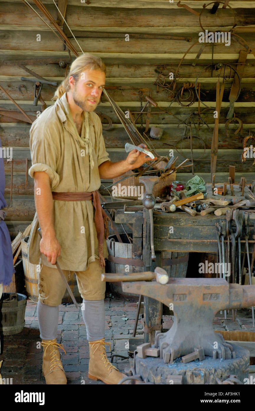 Frontier blacksmith reenactor at Fort Boonesborough Kentucky USA Stock ...