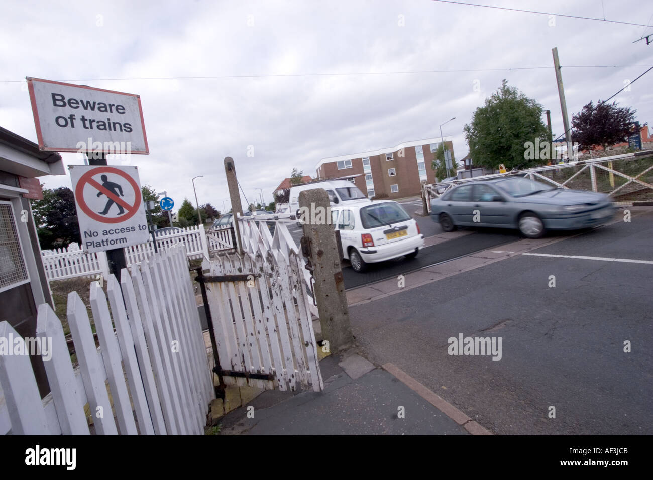 Level crossing train barrier Frinton Essex UK Stock Photo - Alamy