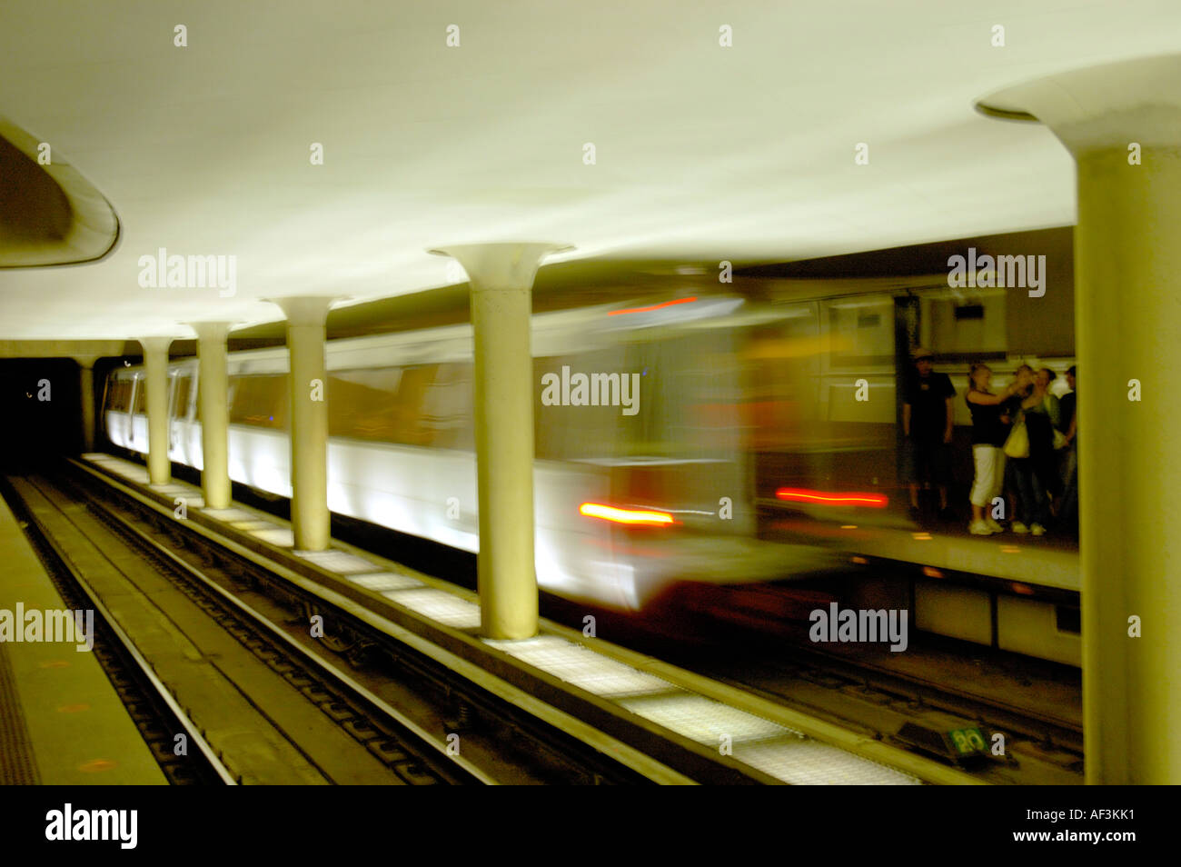 Moving subway train leaving a station in Washington, DC , USA Stock ...