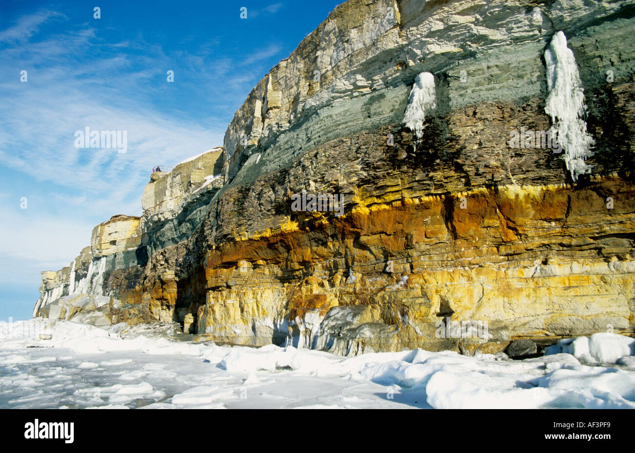 Icefall and rock formations on cliffs in Paldiski Pakri Estonia Stock ...