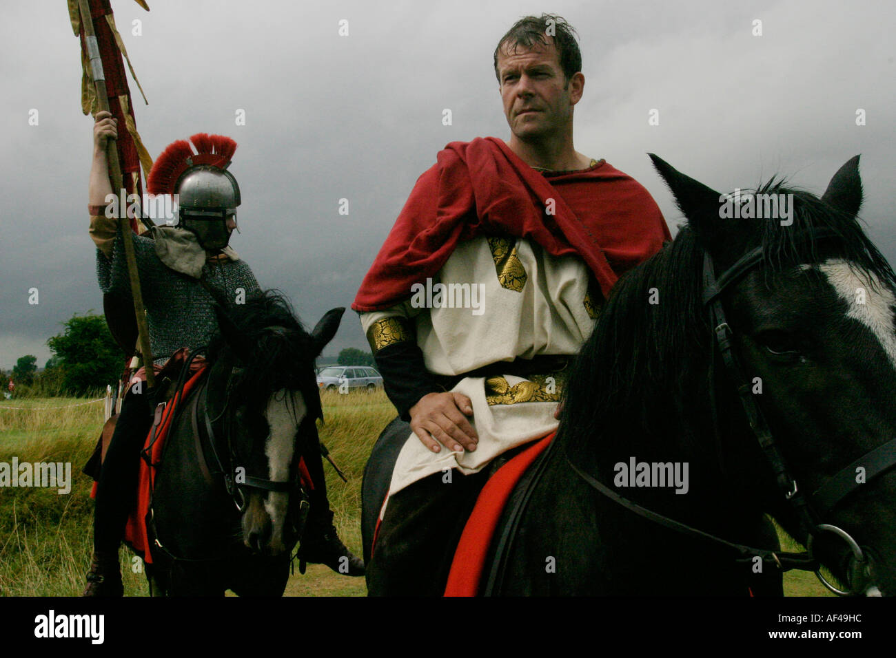 Roman re enactment society members in costume during a performance ...