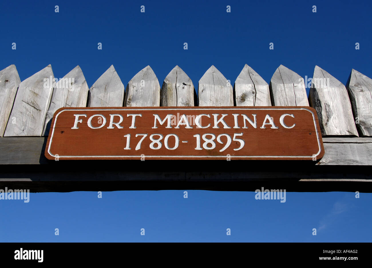 Michigan Fort Mackinac entrance sign design pattern blue background ...