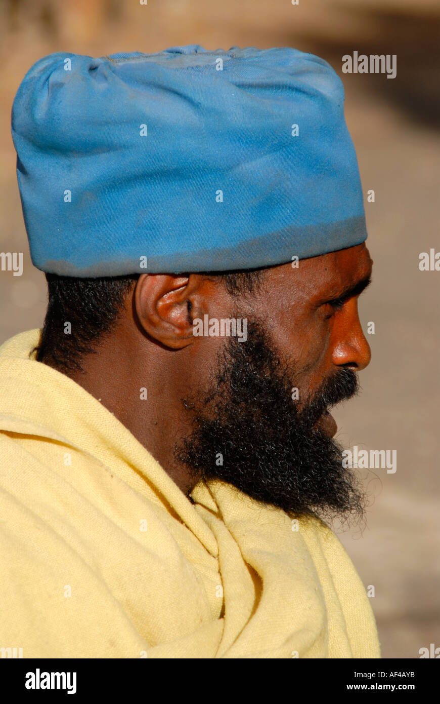 Ethiopian Orthodox Christianity portrait profile priest with blue hat ...