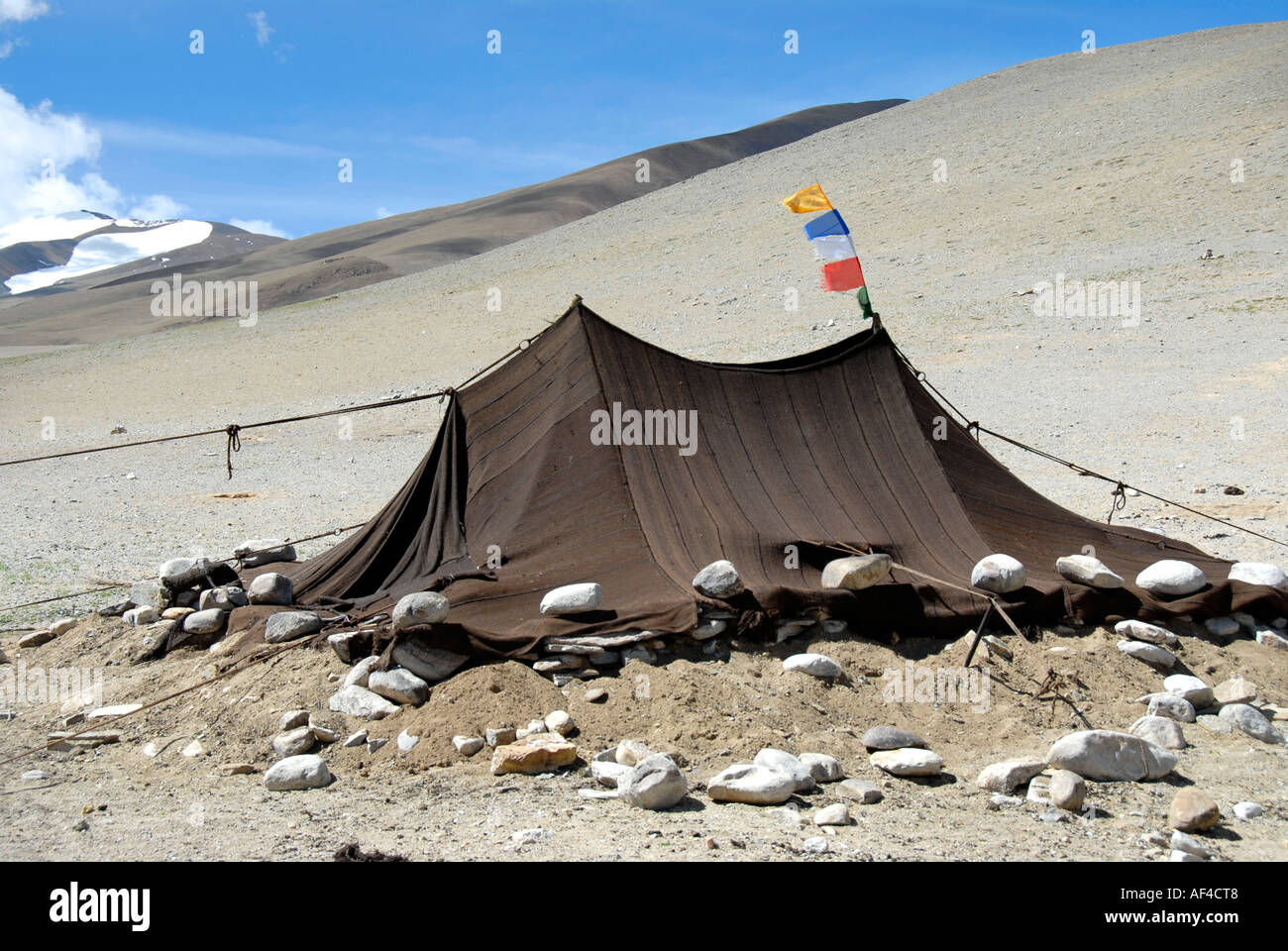 Tibetan Nomads tent with small prayer flag Everest region Tibet China ...