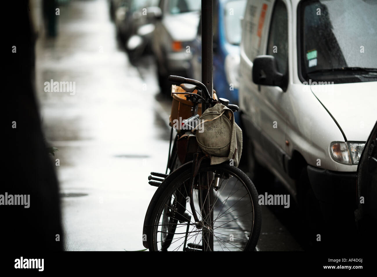 Bike Chained to Pole in Rain The Marais, 3rd and 4th Arrondissement ...