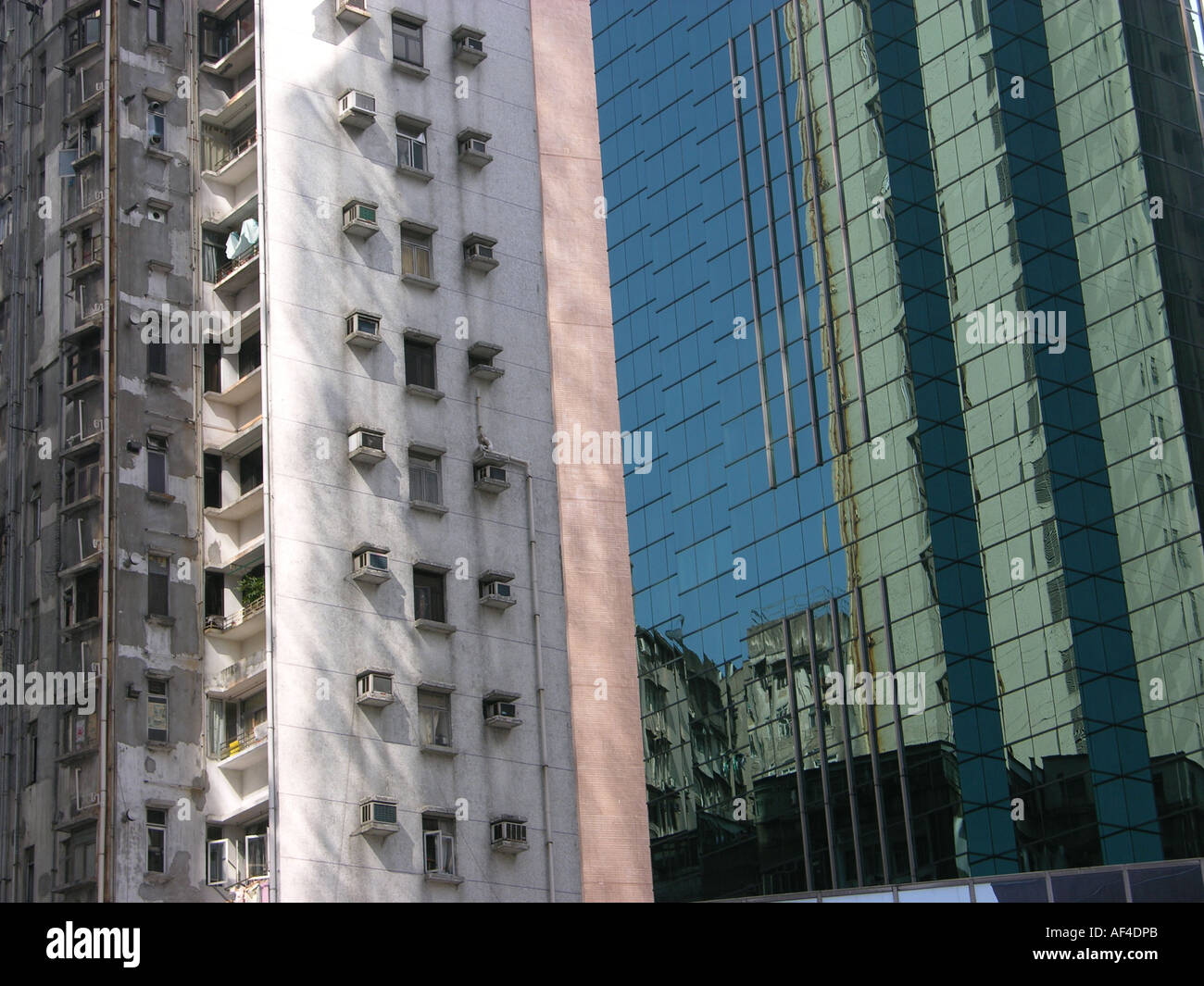 Old and new high-rise building facades in Hongkong central, Hong Kong ...