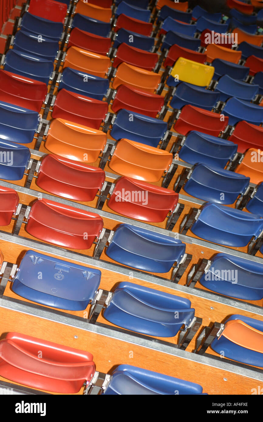 Vertical Seating accommodation in a large auditorium. Blue, red, orange ...