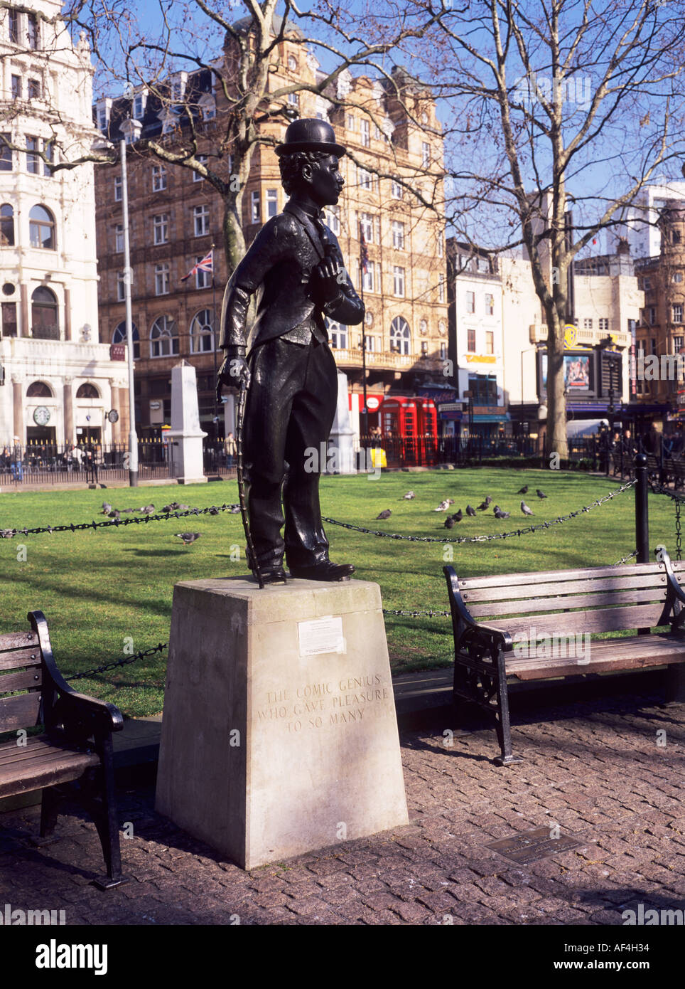Leicester Square Charlie Chaplin statue West End London UK Stock Photo ...