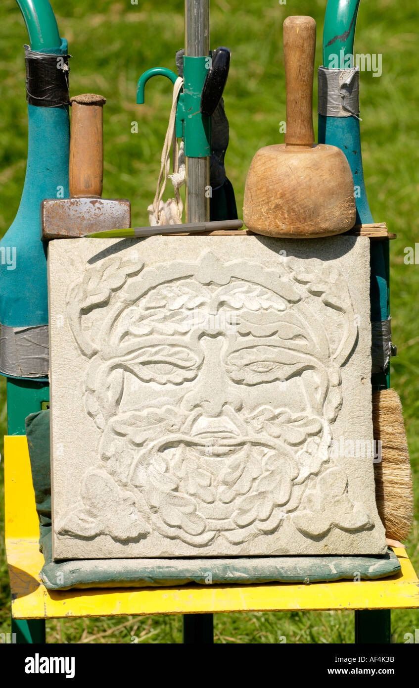 Green Man stone carving work in progress at Herefordshire Country Fair ...
