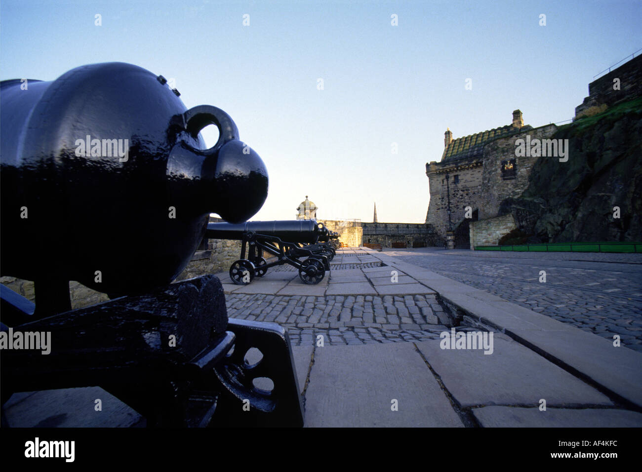 Black Cannon on the Battlements at Edinburgh Castle Scotland Stock ...