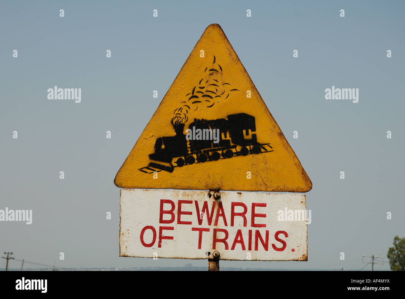 Beware Of Trains Sign High Resolution Stock Photography and Images - Alamy