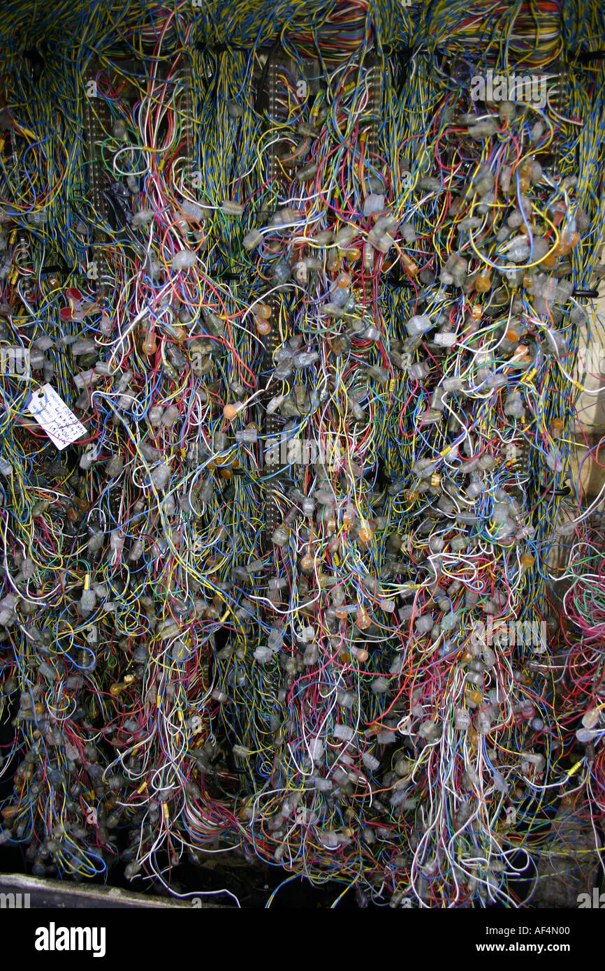 Colourful cables inside a telephone exchange box Stock Photo - Alamy