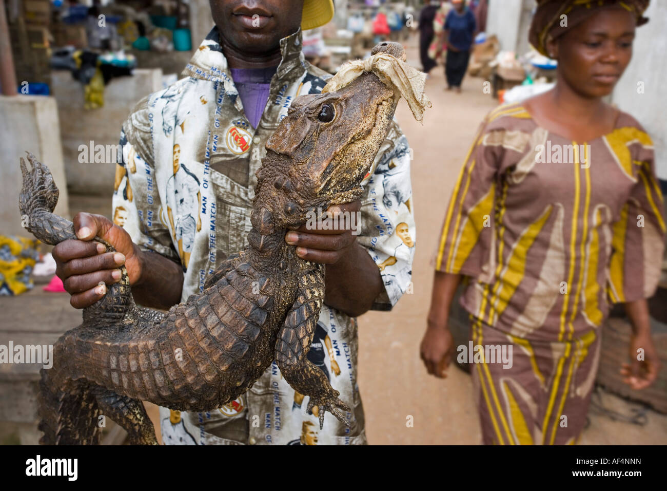 Nigeria Lagos Man holding crocodile for sale Stock Photo - Alamy