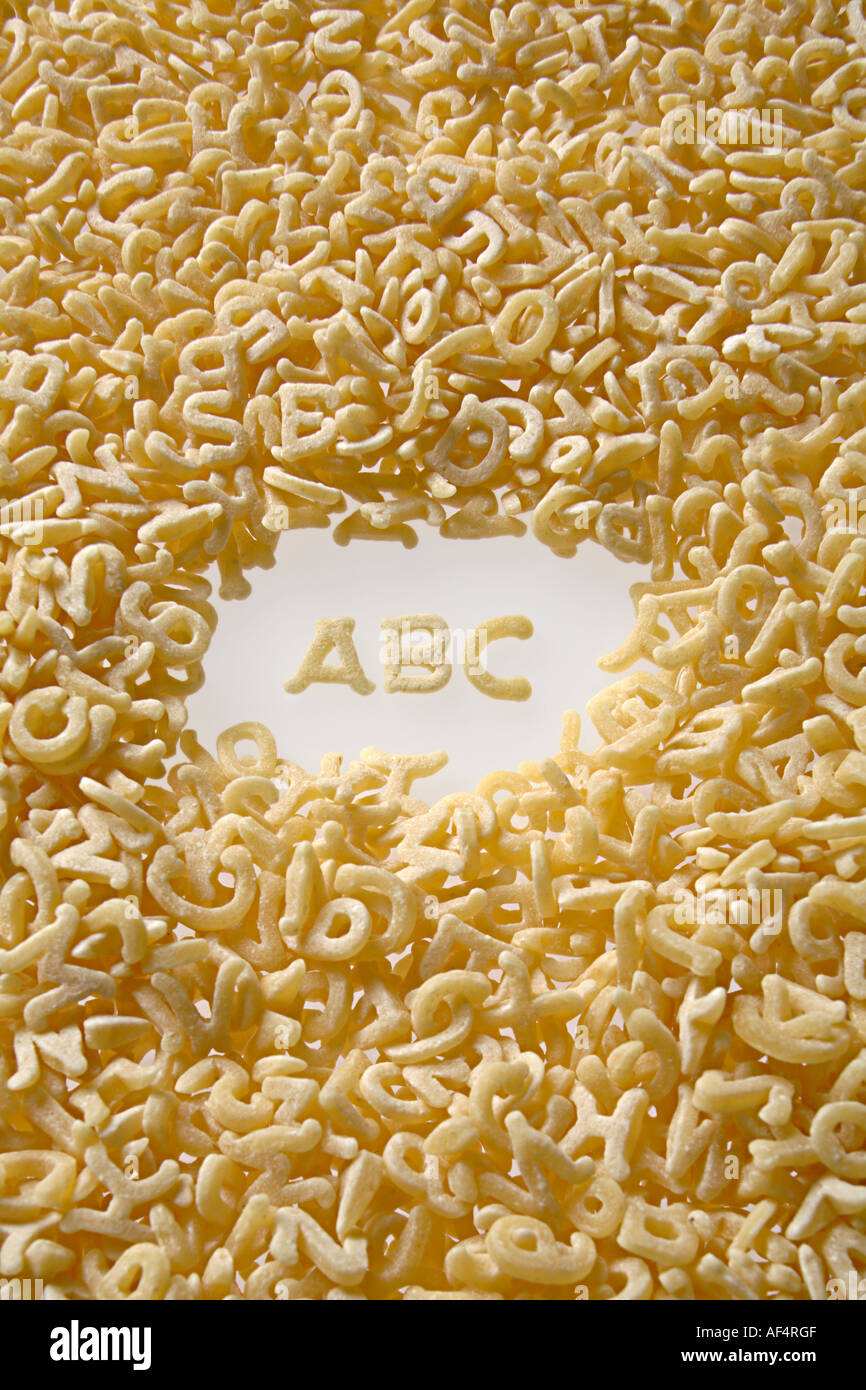 Spaghetti numbers and letters writing ABC Stock Photo - Alamy