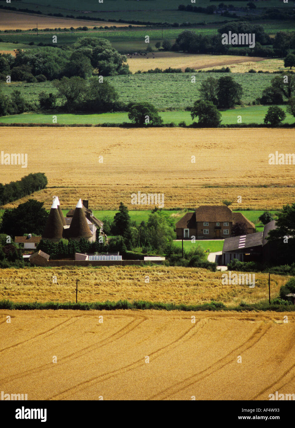 Oast Houses farmlands of the Darent Valley below The North Downs Kent ...