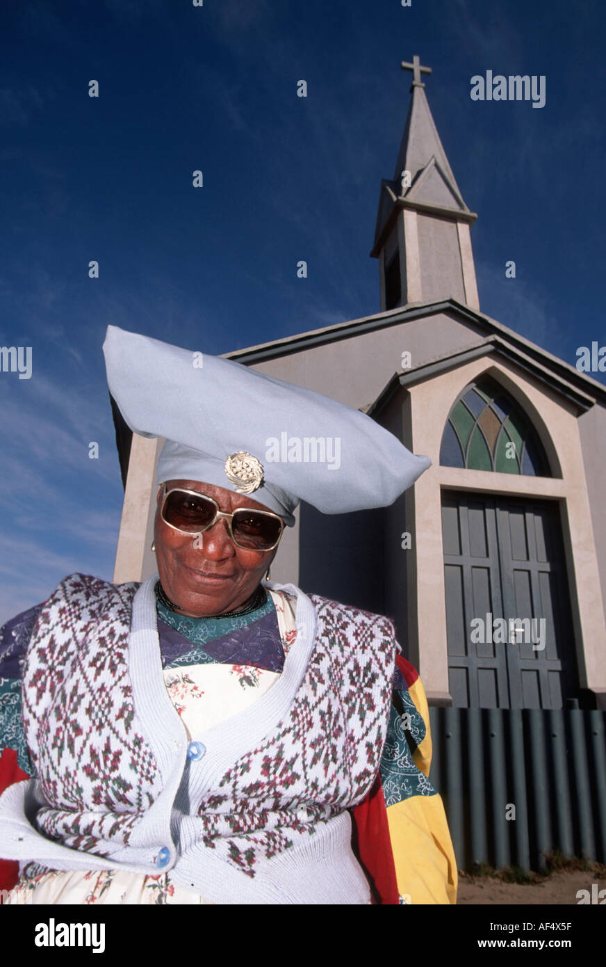 Herero woman in Mondesa the township of Walvis Bay Namibia standing ...