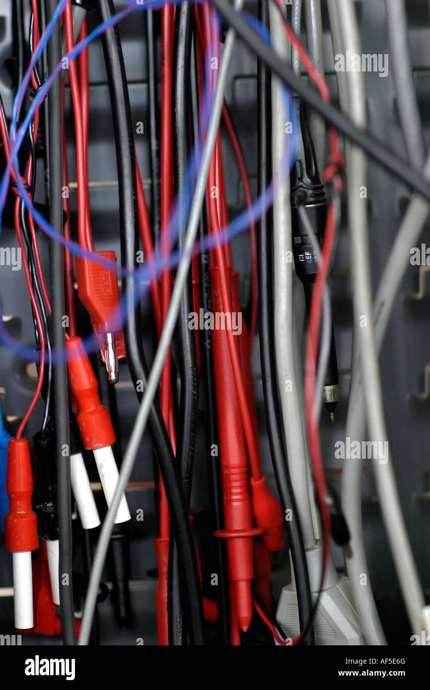 Wiring, wire, electrical, cable, red, blue, grey Stock Photo - Alamy