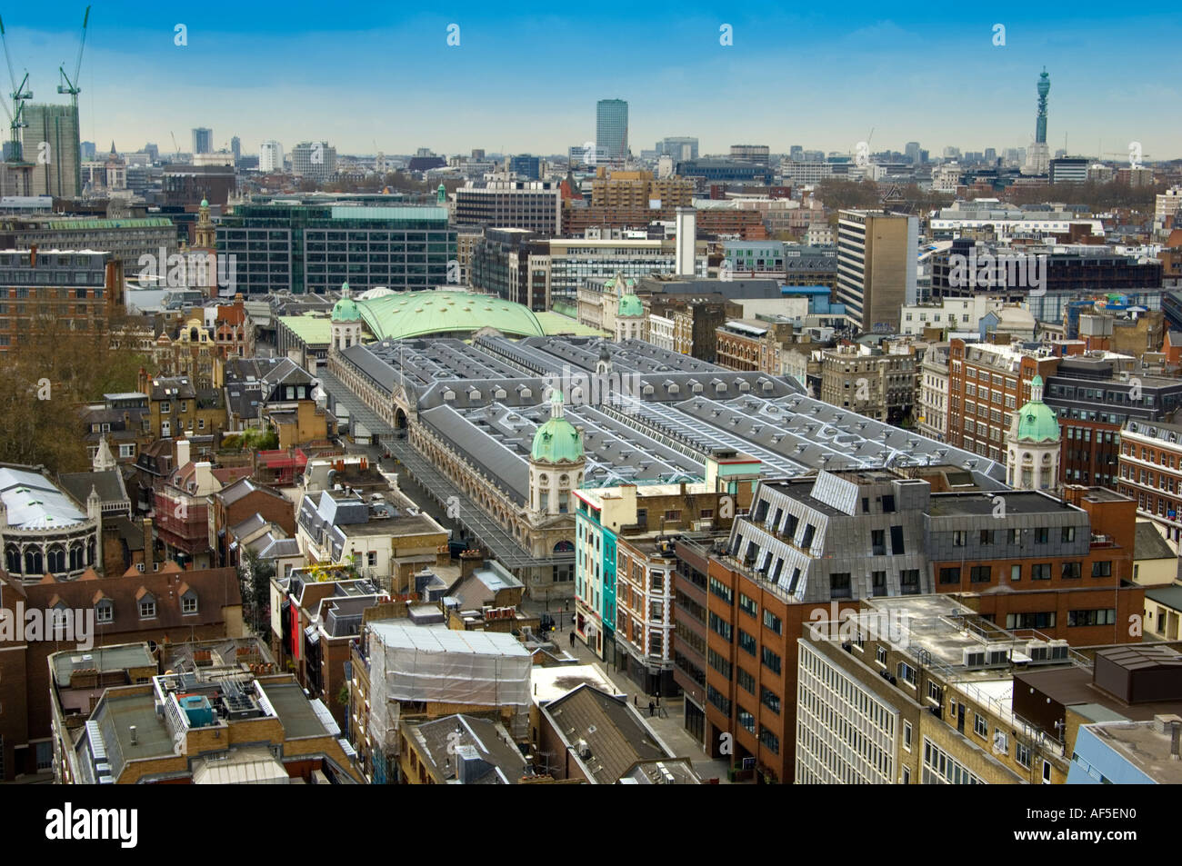 aerial view of city of london from barbican looking to spitalfields ...