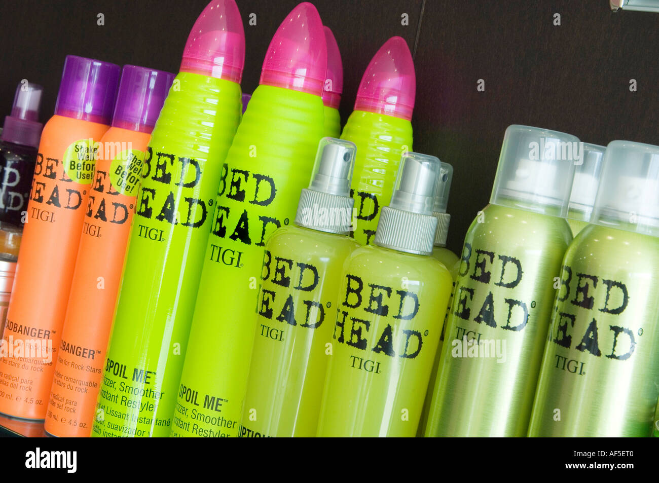 hair products in hairdresser shampoo conditioner styling mousse modern ...