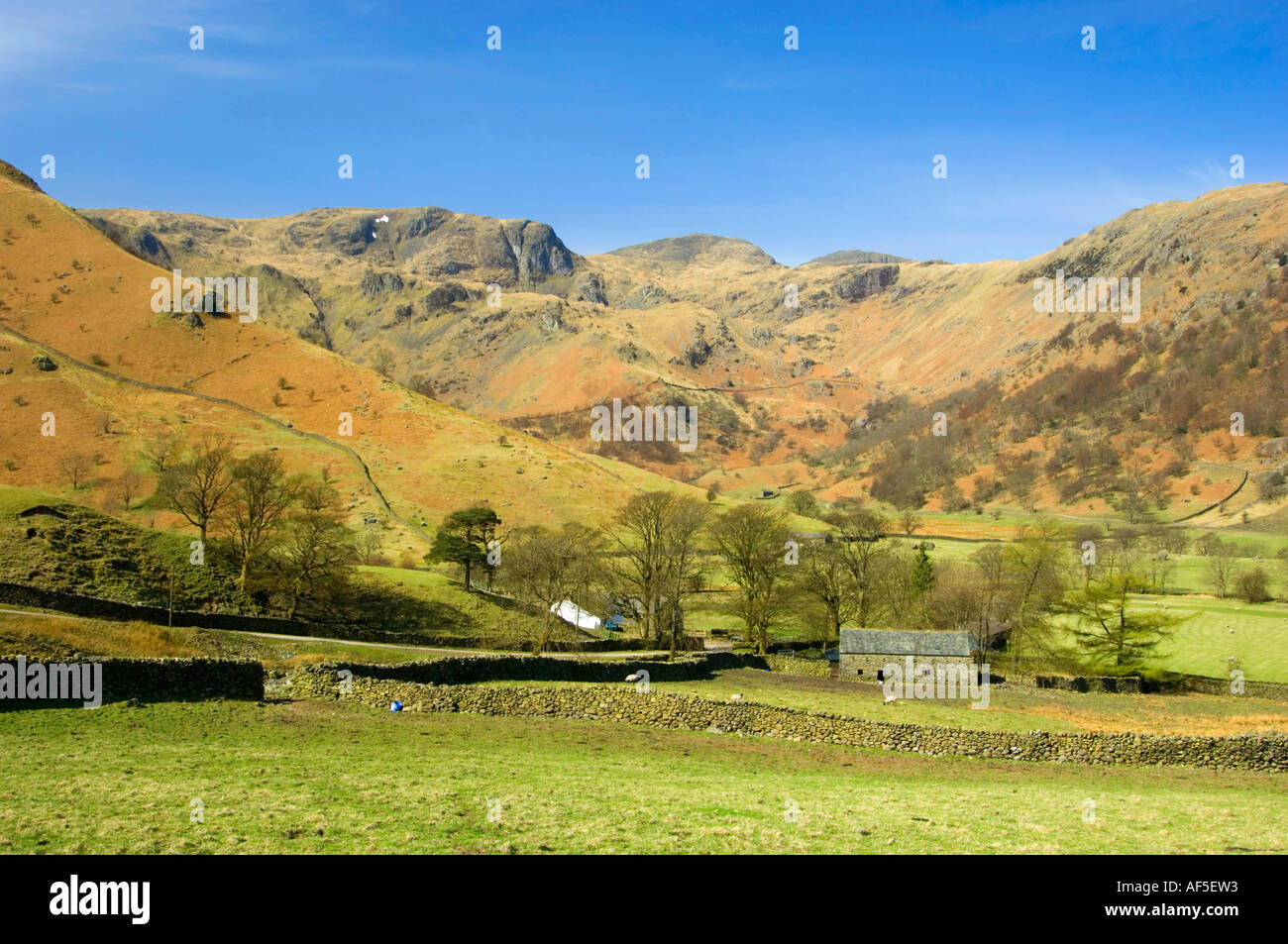 lake district autumn showing hills and fall colours on sunny day with ...